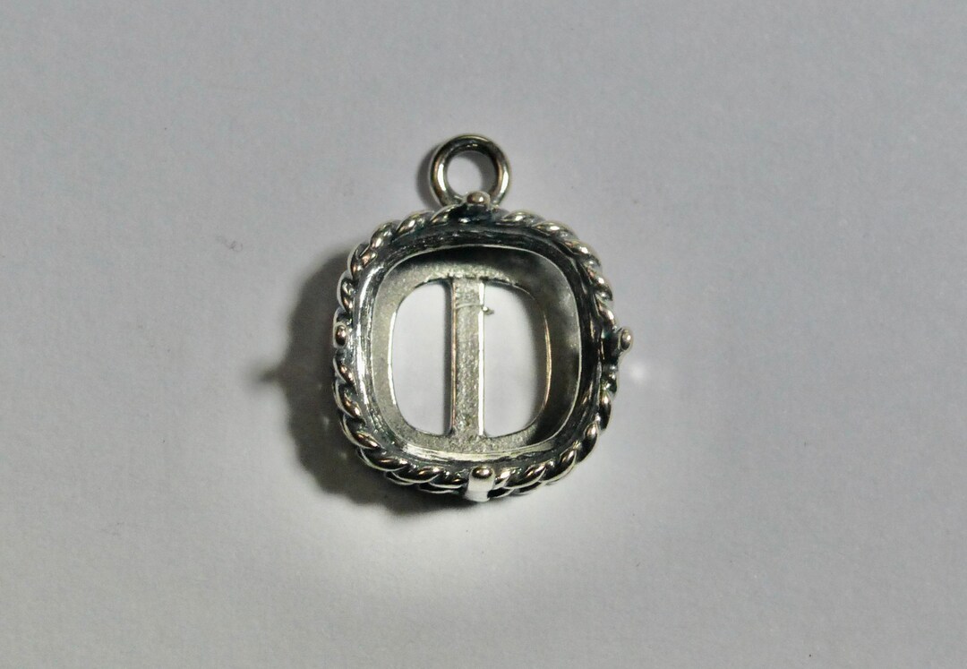 Antique or Shiny Sterling Silver Rounded Square Charm Pendant Cushion ...