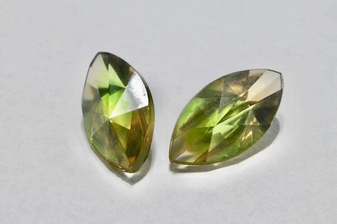 Vintage Two Tone Olive, Peach Rhombus Glass Jewels 18x9mm 2 - Etsy