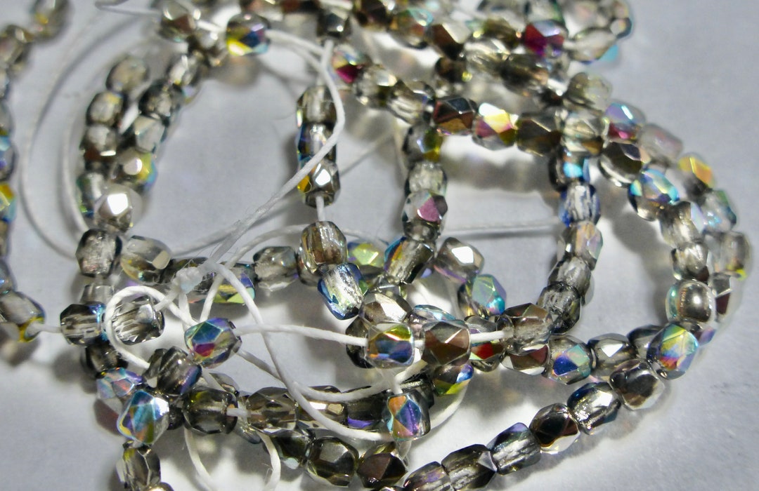 Czech 2mm Crystal Graphite Rainbow Faceted Fire Polished Glass - Etsy