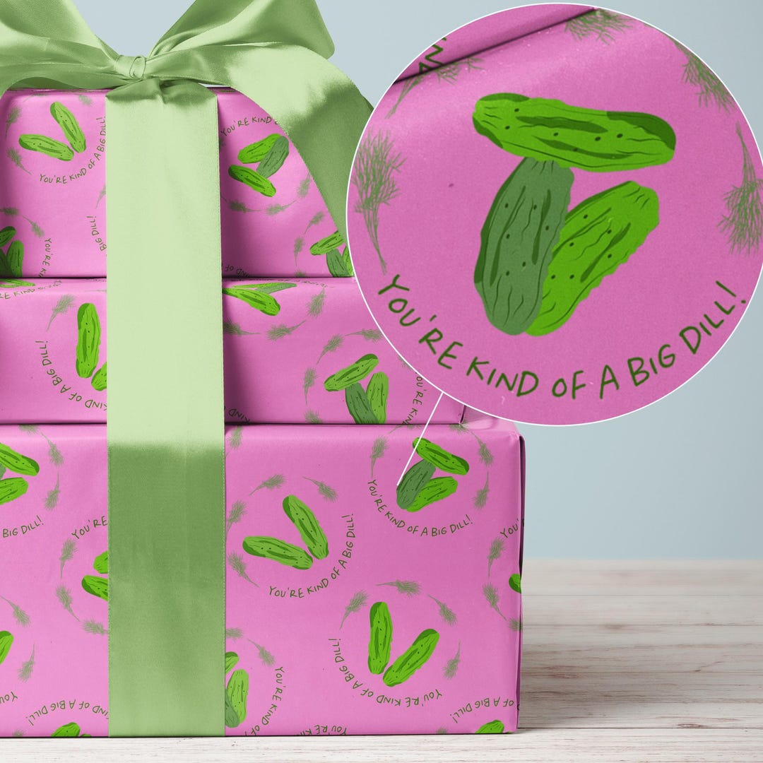 Pickle Gift Wrap Pink Green Wrapping Paper Birthday Pickle Lover Gift ...