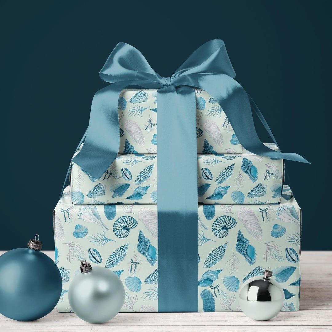 Seashell Wrapping Paper Coastal Chic Gift Wrap Coral Pink Elegant Ocean ...