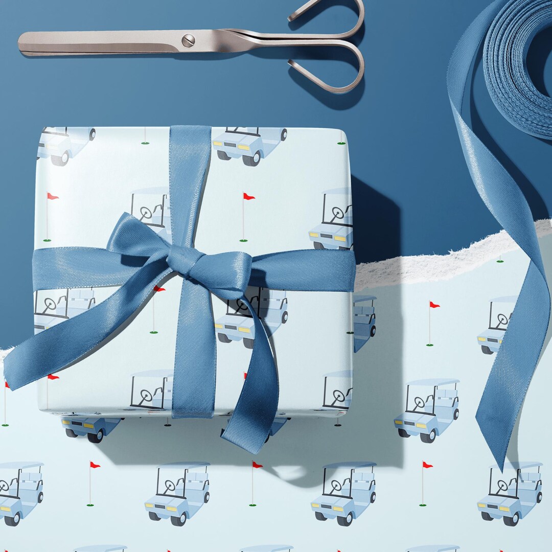 Gift Wrapping Paper Caddie Golf Blue Wrapping Paper Gift Golfer Fun ...