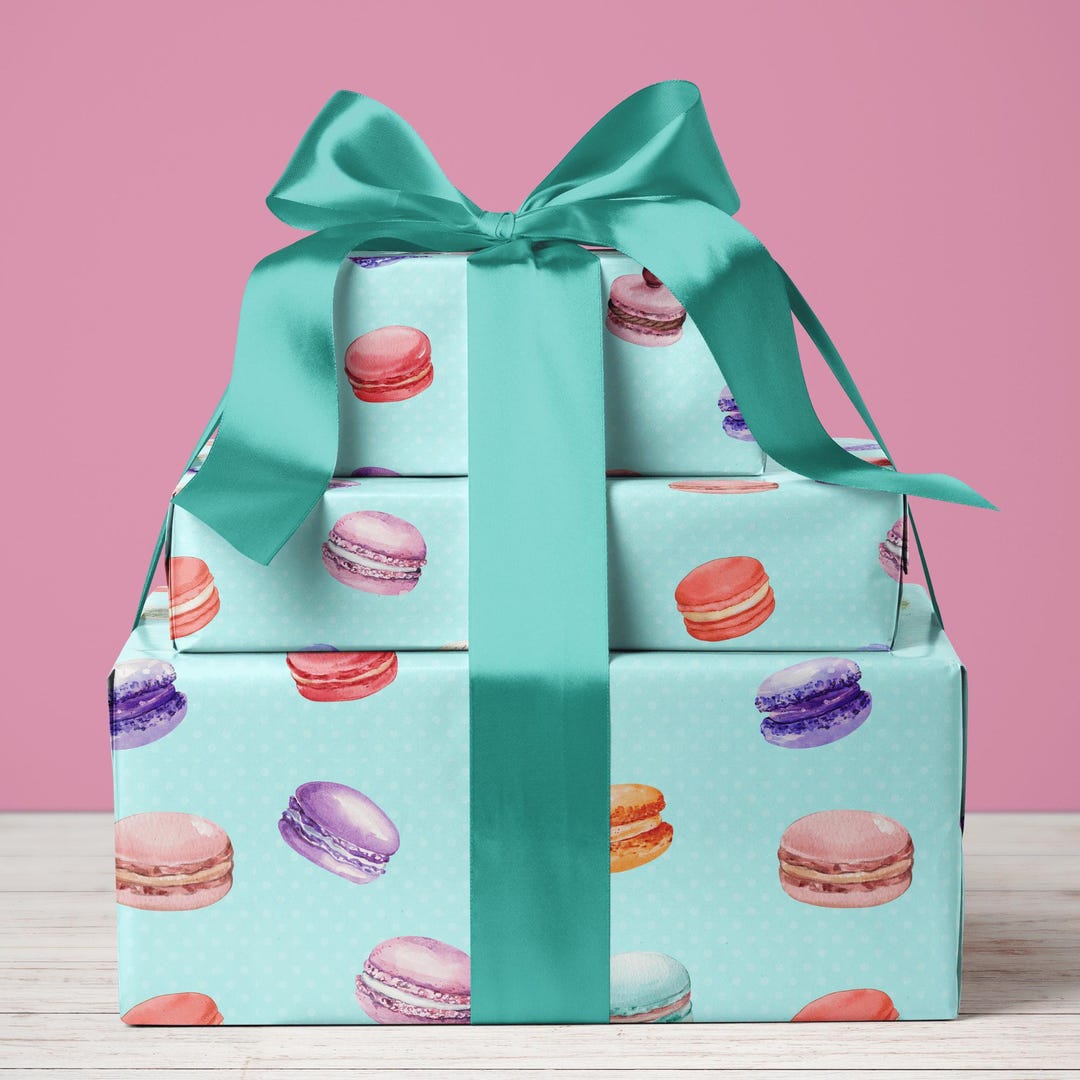 Macaron Wrapping Paper Retro Bakery Gift Wrap Blue Dessert Theme Idea ...