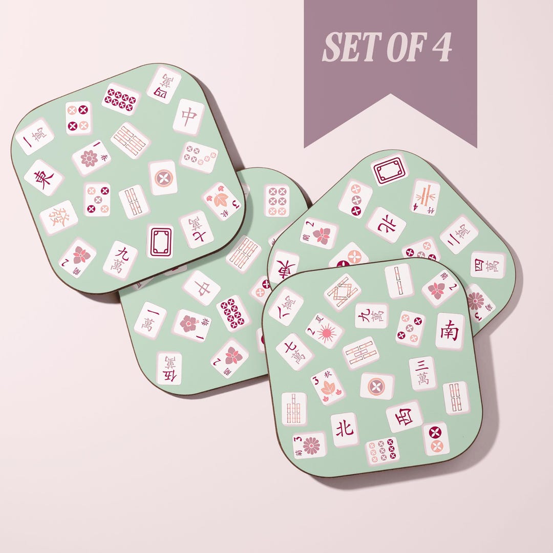 Coaster Set Mahjong Tile Sage Green Idea Gift Game Lover Hostess Mahj ...