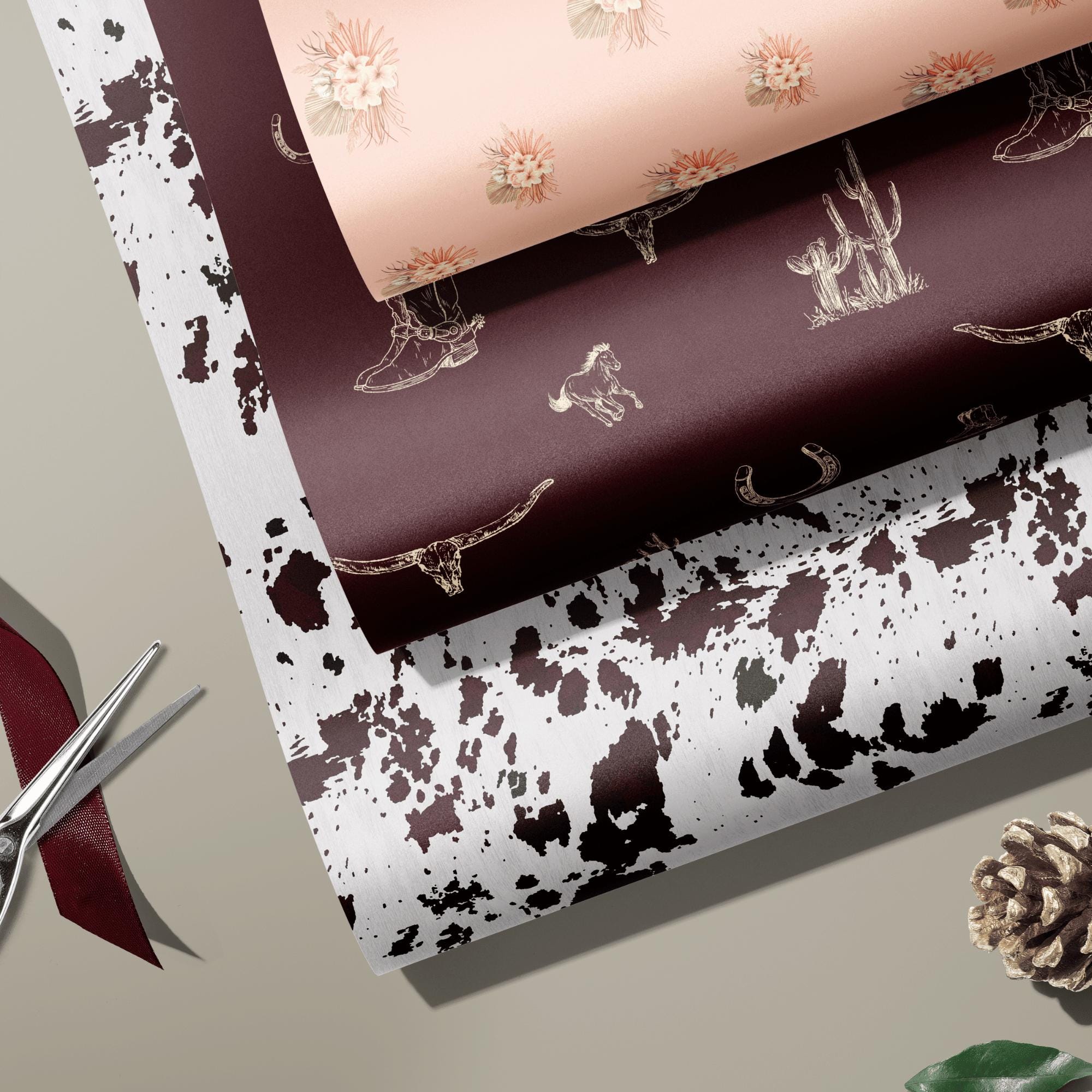 Wrapping Paper Western Lover Gift Wrap Country Lover Cowhide Print ...