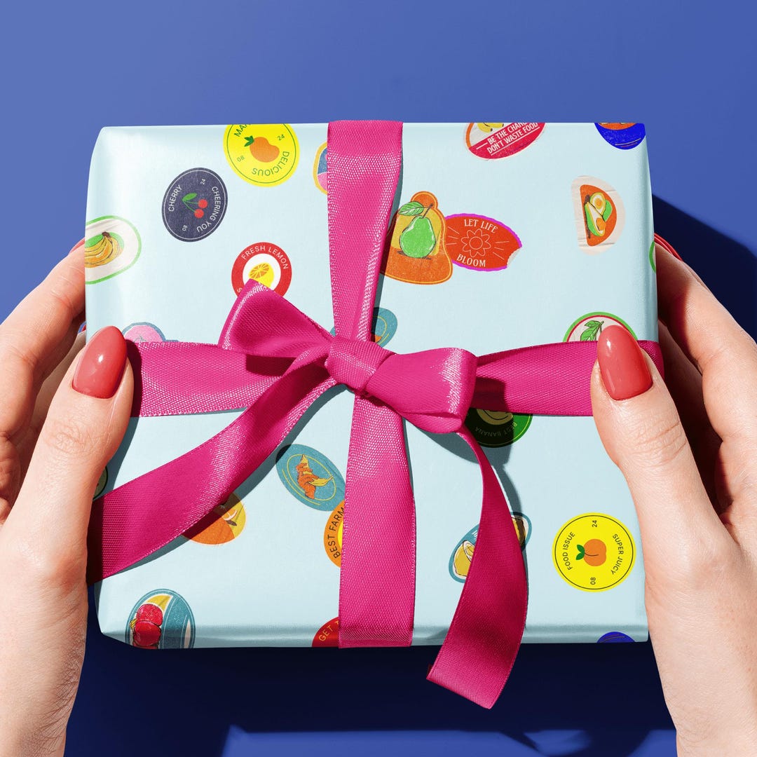 Fruit Stickers Gift Wrap Fruit Wrapping Paper Fruit Label Gift Wrap ...