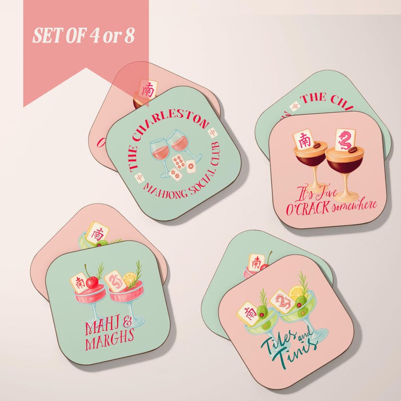 Coaster Set Cocktail Mahjong Tile Saying Hostess Party Gift for Mahjong ...