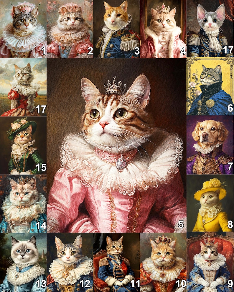 Custom Princess Royal Pet Portrait, Royal Cat Painting, Royal Cat, Dog ...