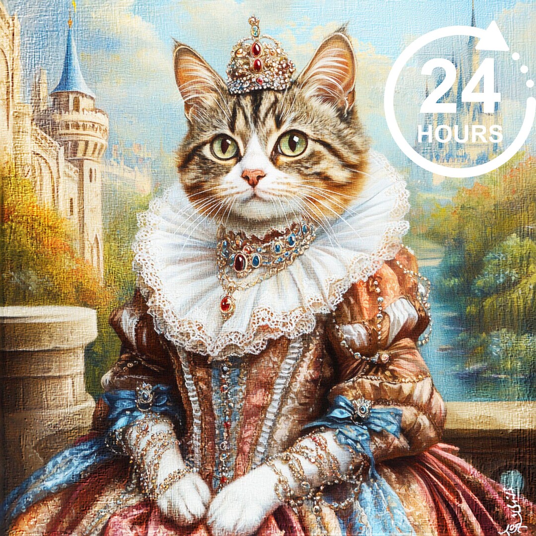 Custom Pet Portrait Royal Drawing, Renaissance Cat Painting, Pet Lover ...