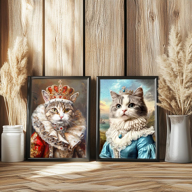 Custom Princess Cat Portrait From Photo, Royal Pet Portrait, Regal Cat ...