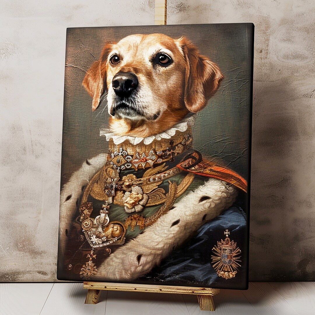 Royal Dog King Portrait From Photo, Royal Pet Portrait, Regal Cat ...
