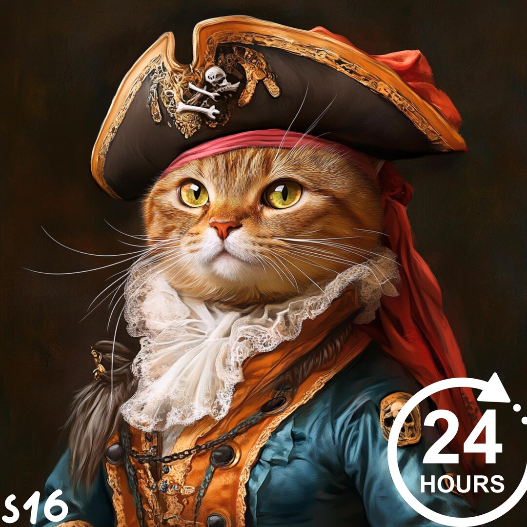 Custom Pirate Cat Portrait, Renaissance Dog Pirate Painting, Pet Lovers ...