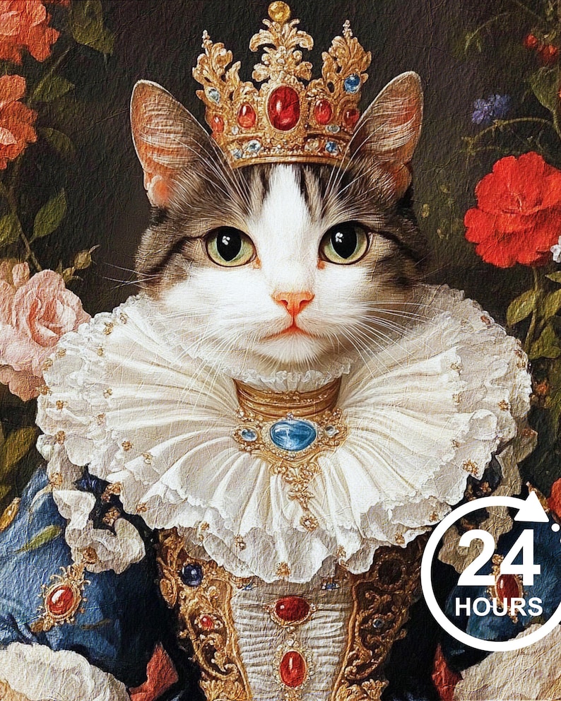 Custom Royal Pet Portrait Renaissance Cat Painting Regal Dog Portraits ...
