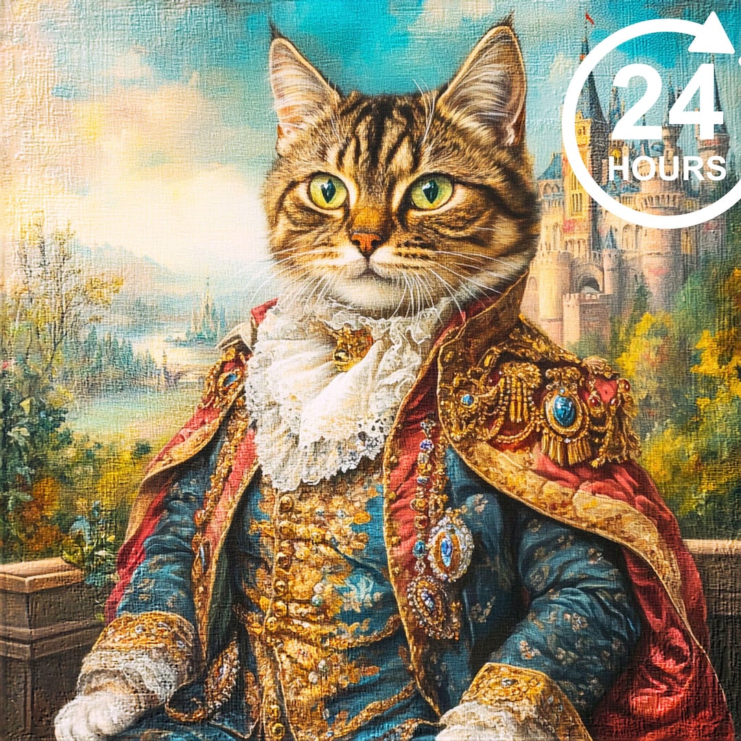 Custom Pet Portrait Royal Drawing, Renaissance Cat Painting, Pet Lover ...