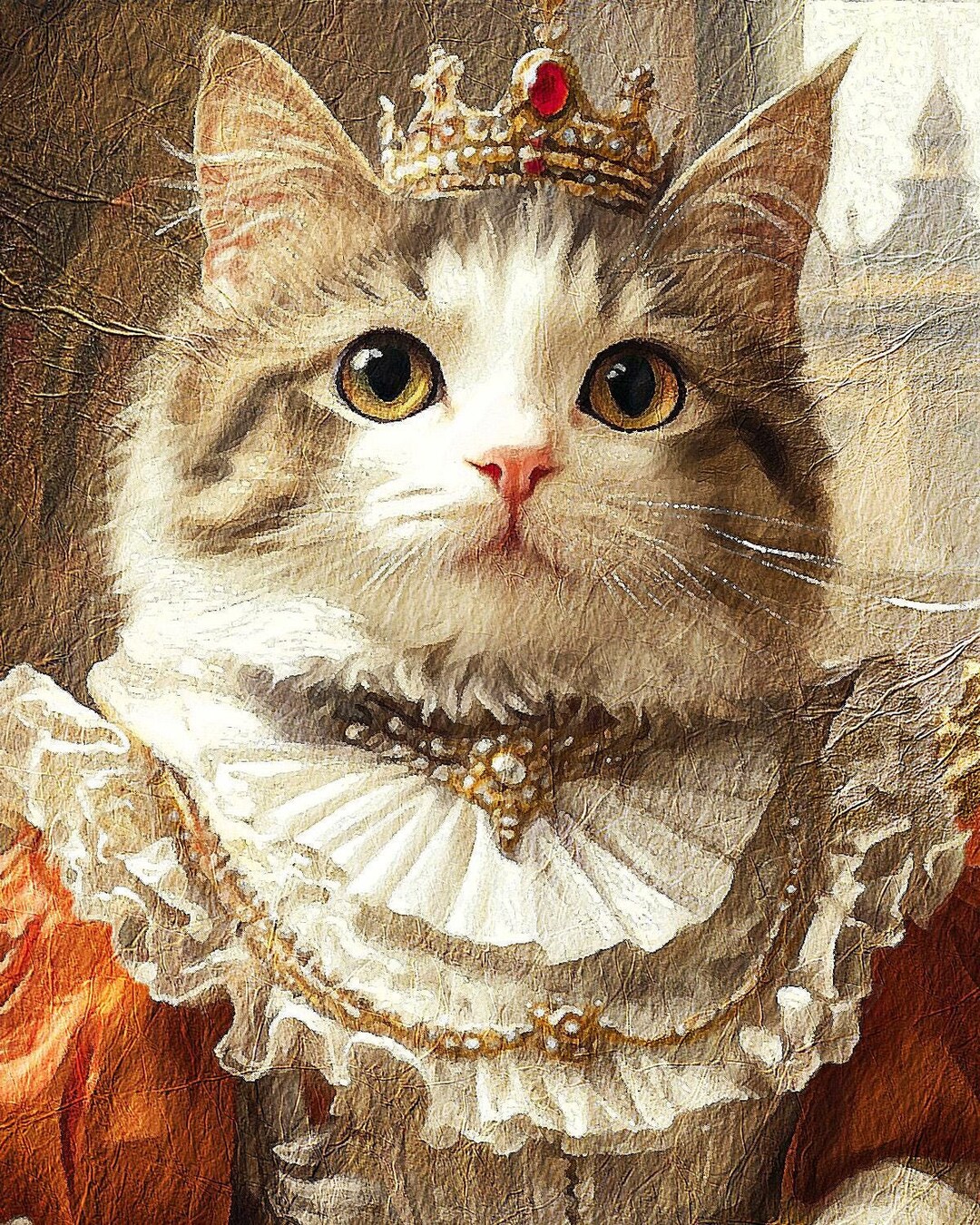 Custom Pet Portrait Princess Cat, Renaissance Cat Portrait From Photo ...