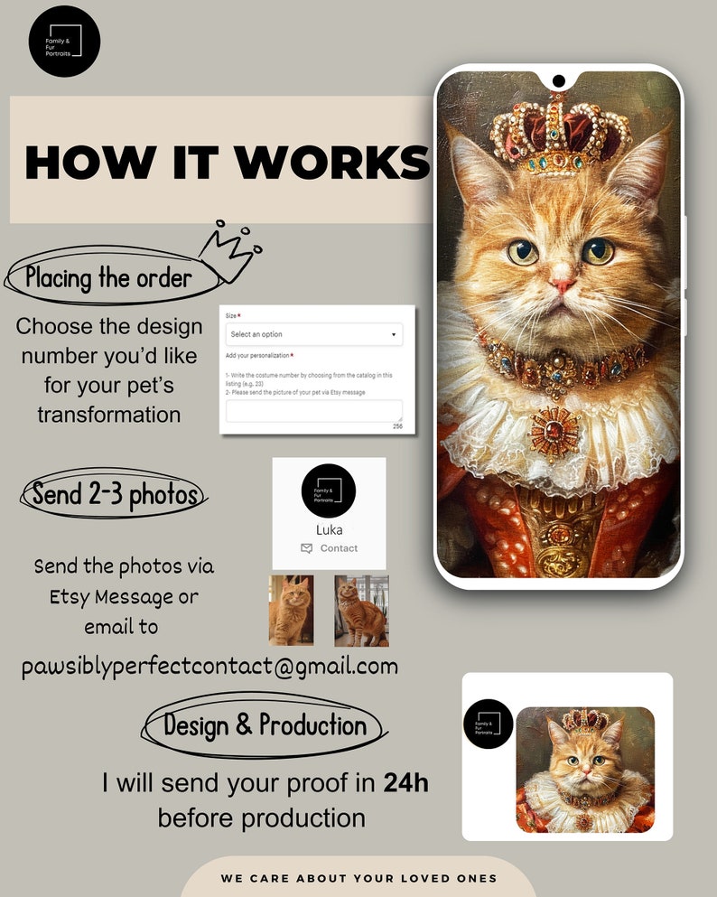 Queen Cat Portrait From Photo, Royal Pet Portrait, Regal Cat Portrait ...