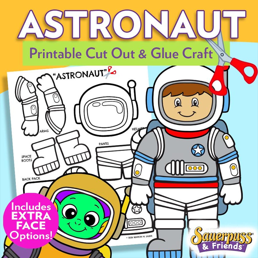 Astronaut Printable Cut Out and Paste Kit, Kids Preschool Space ...