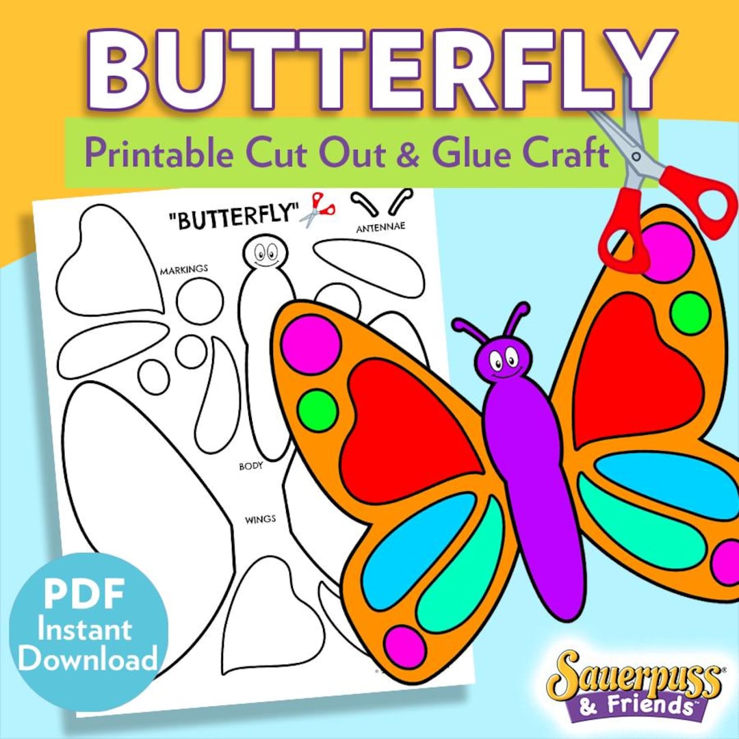 Butterfly Printable Cut Out and Paste Kit, Kids Preschool Butterfly ...