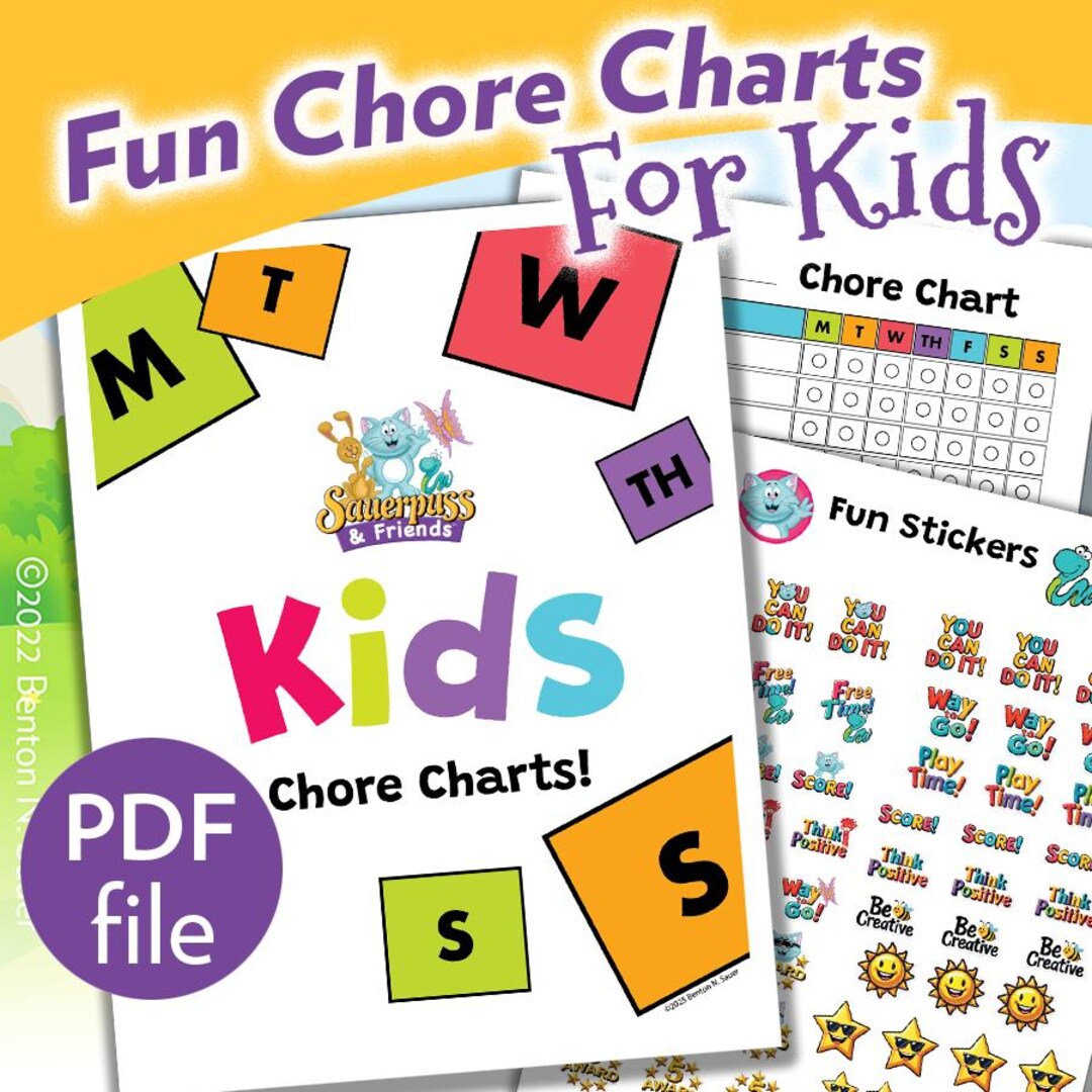 Fun Chore Charts for Kids, Printable PDF Download, Encouragement ...