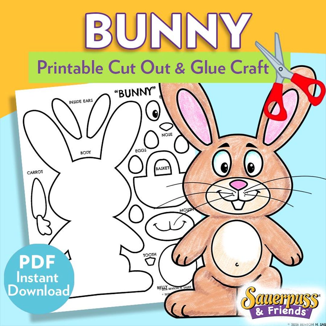 Easter Bunny Printable Cut Out and Paste Kit, Kids Preschool Spring ...