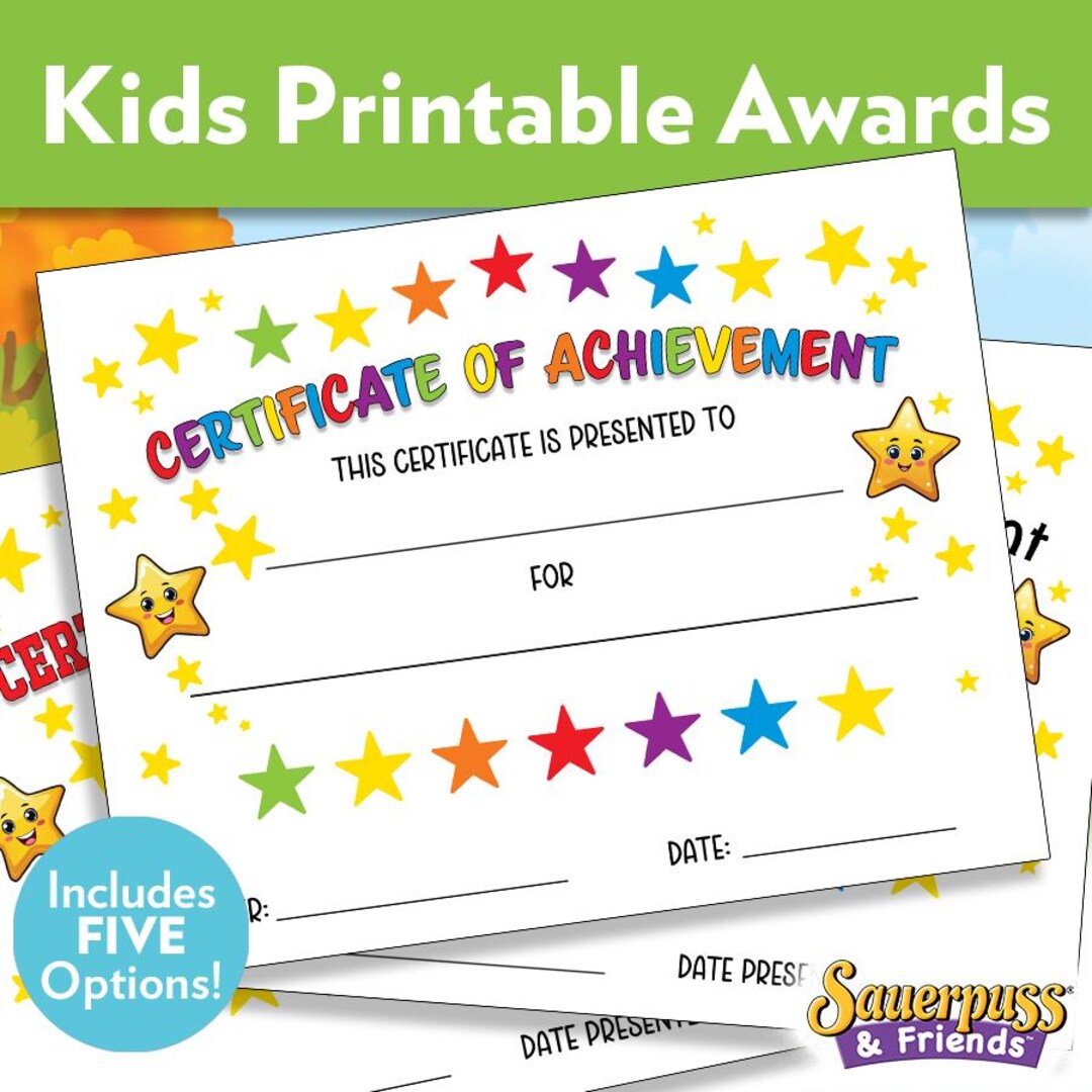 Kids Printable Award Certificate of Achievement, Homeschool Student ...