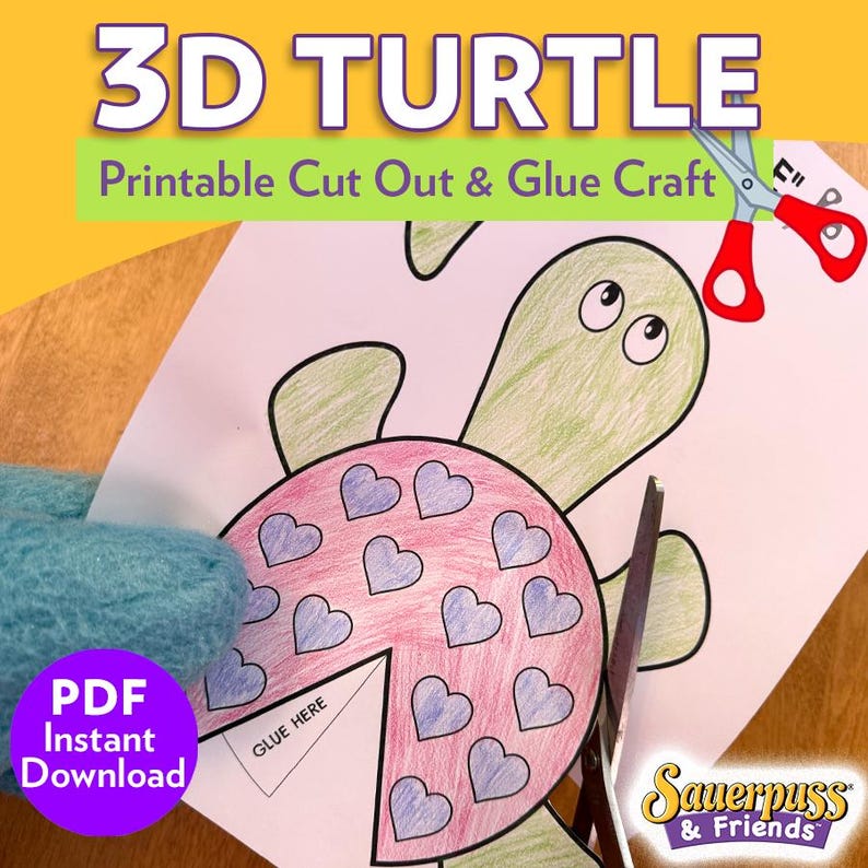 Turtle Printable Cut Out and Paste Kit, Kids Preschool 3D Turtle ...
