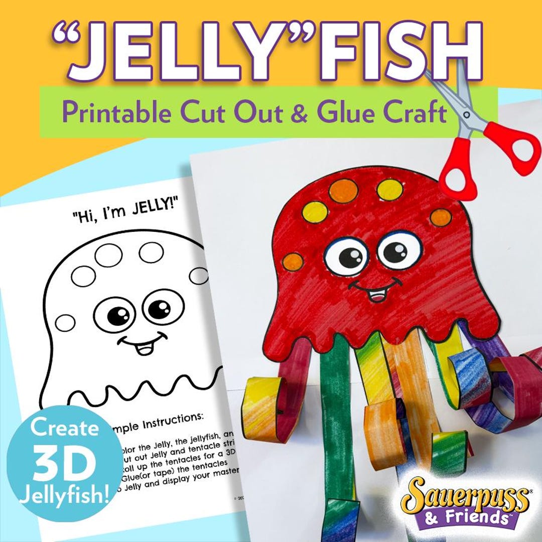 Jellyfish Printable Cut Out and Paste Kit, Kids Preschool Ocean Animal ...