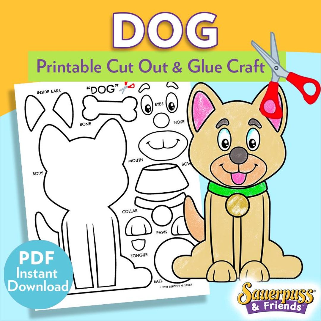 Dog Printable Cut Out and Paste Kit, Kids Preschool Winter Craft ...