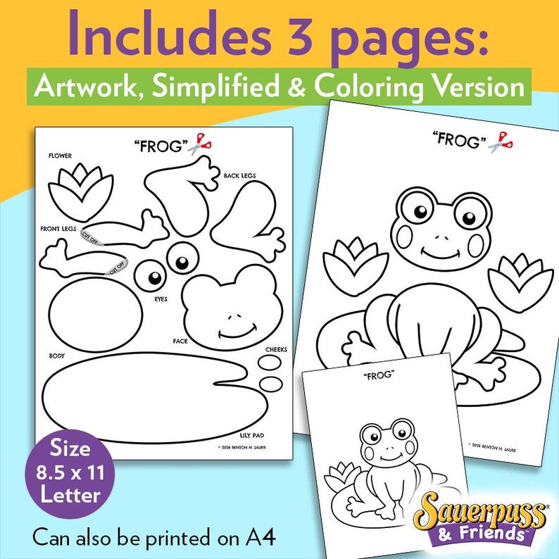 Frog Printable Cut Out and Paste Kit, Kids Preschool Frog Coloring ...