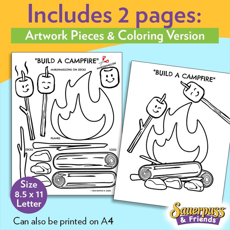 Campfire Printable Cut Out and Paste Kit, Kids Preschool Build A ...