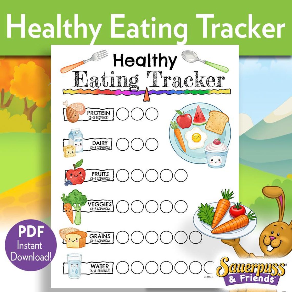 Printable Healthy Eating Tracker, Kids Food Pyramid Chart, Daily ...