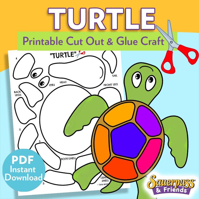 Turtle Printable Cut Out and Paste Kit, Kids Preschool Spring Craft ...