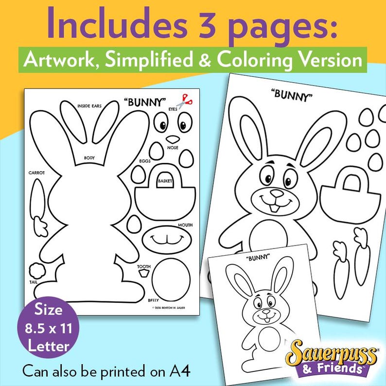 Easter Bunny Printable Cut Out and Paste Kit, Kids Preschool Spring ...