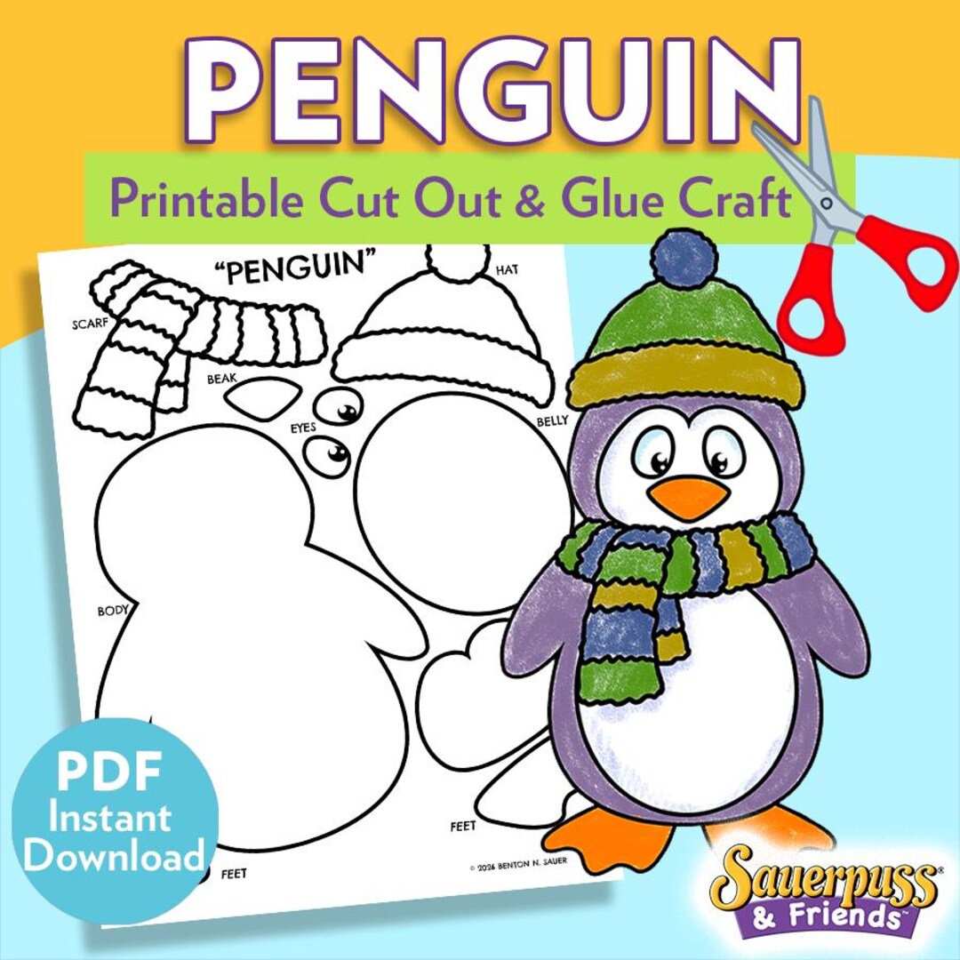 Penguin Printable Cut Out and Paste Kit, Kids Preschool Winter Craft ...