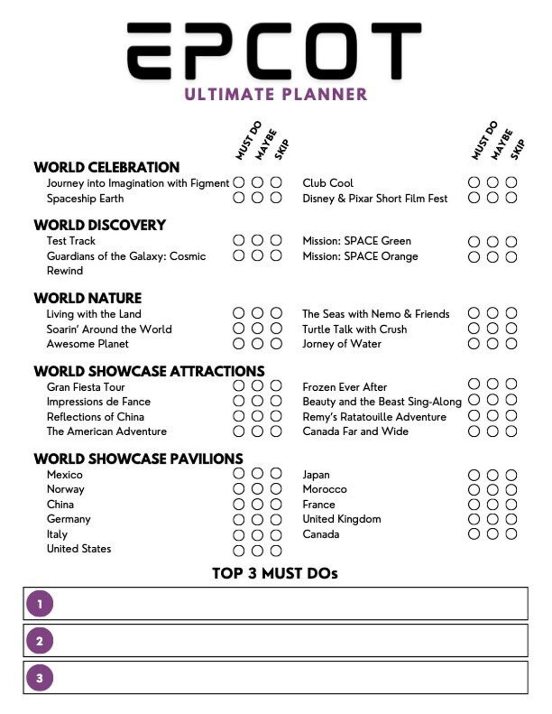 Epcot Vacation Planner - Etsy