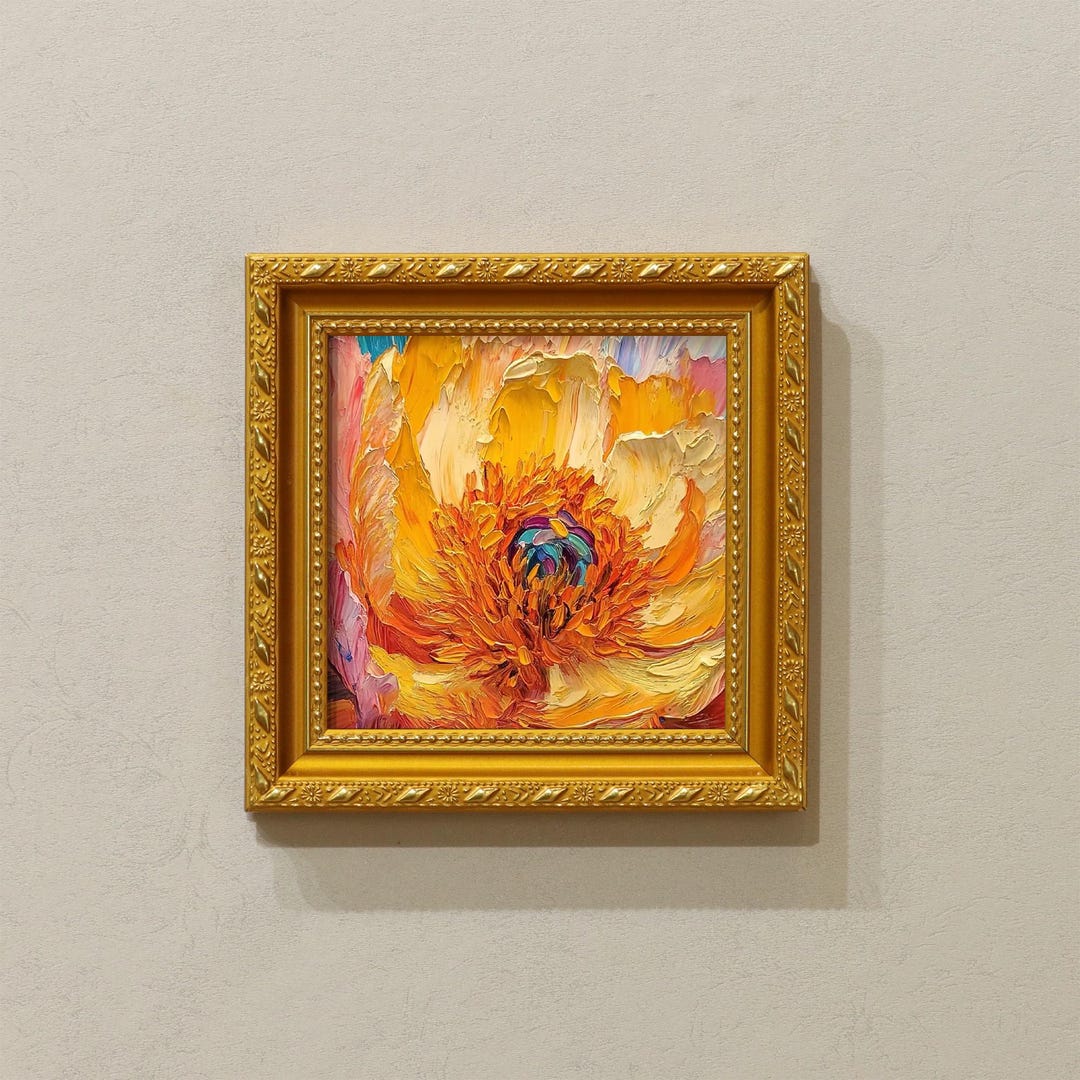Small Golden Flower Oil Painting, 5x5 Canvas Art With Gold Frame - Etsy