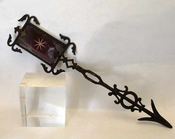 Antique Victorian Weather Vane Arrow With Red Stained Glass Cast Iron ...