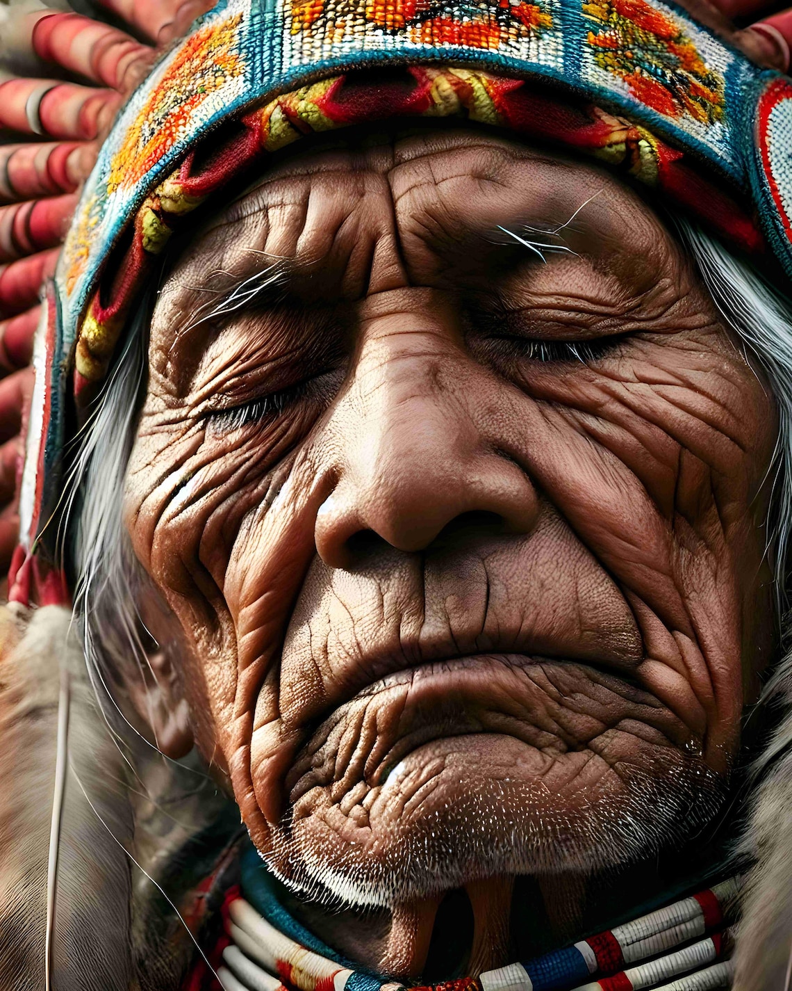 Native American Portrait,elderly Face,tribal Art,indigenous Culture ...
