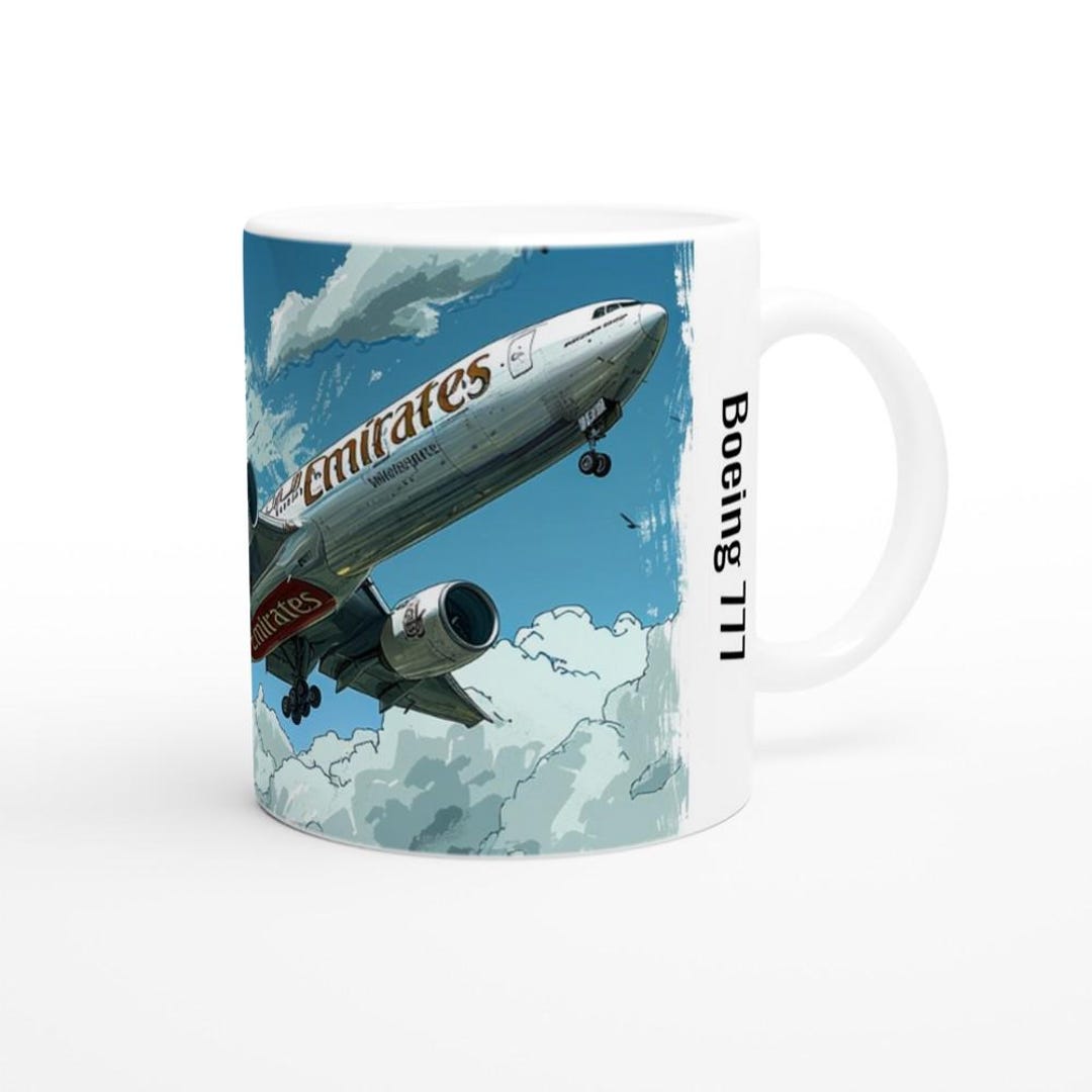 11oz Cartoon Emirates Boeing 777 Inspired Mug – Perfect for Aviation ...