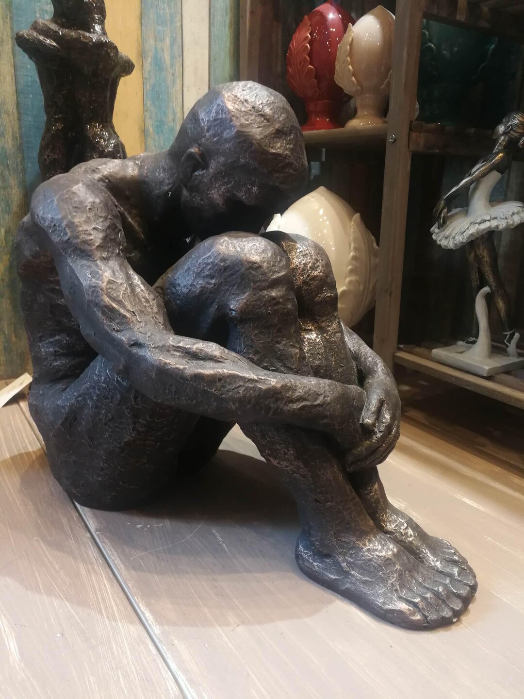 Bronze Statue Depicting a Thinking Man, Bronze Resin Statue 40x35x25 ...