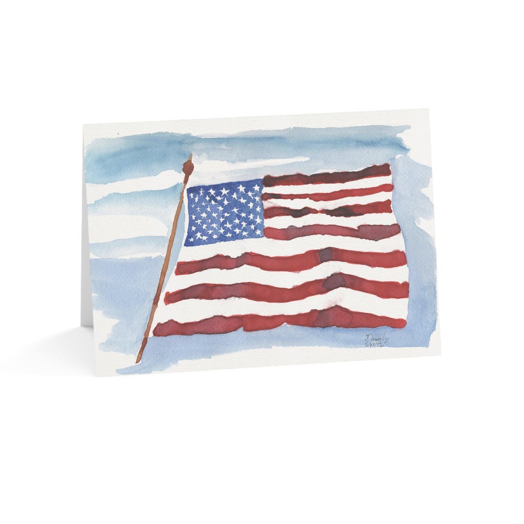 Watercolor US Flag Greeting Cards With Envelopes Patriotic Stationery ...