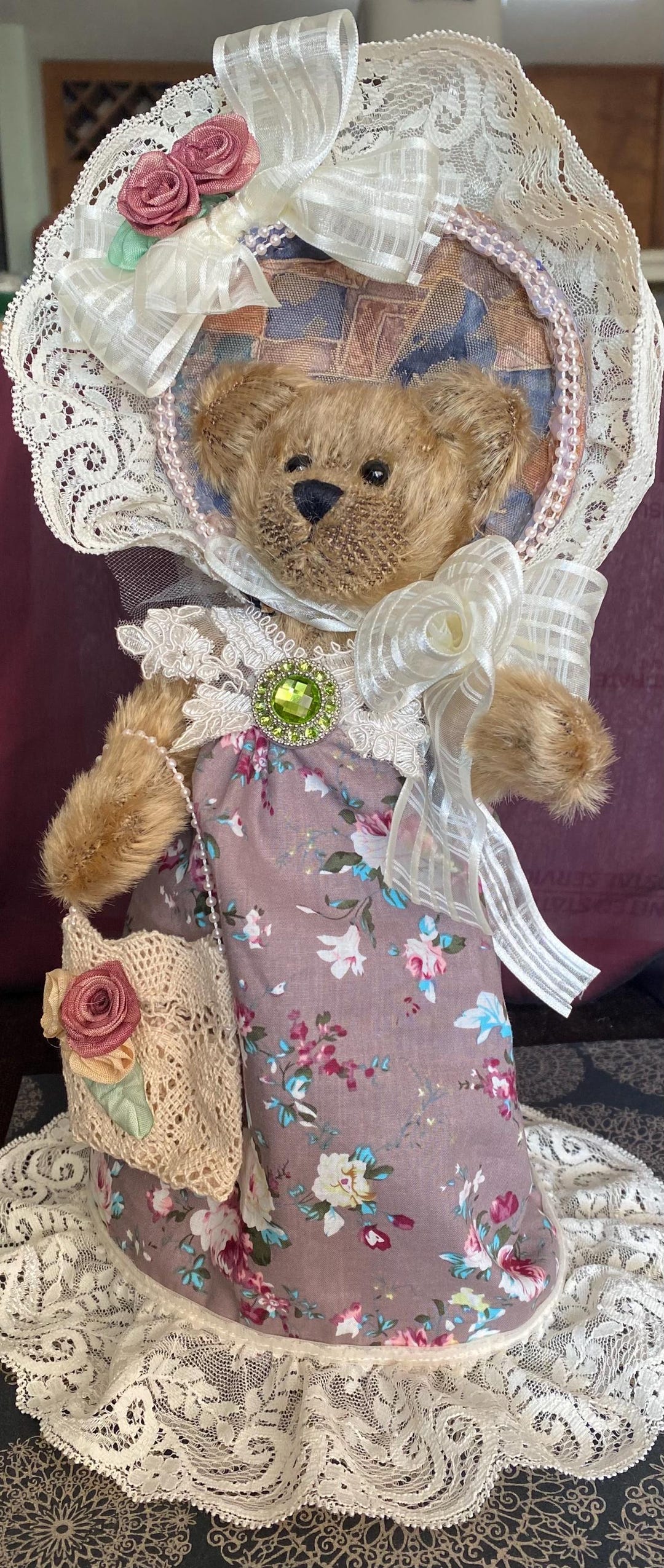Victorian Style Dressed Teddy Bear With Hat and Purse. - Etsy