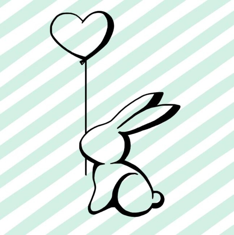 Bunny of Happiness, Bunny With Heart Balloon, Rabbit Decal, Whimsical ...