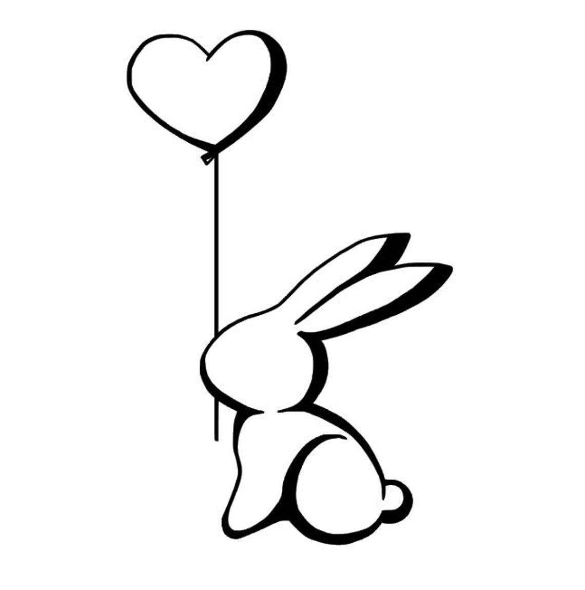Bunny of Happiness, Bunny With Heart Balloon, Rabbit Decal, Whimsical ...