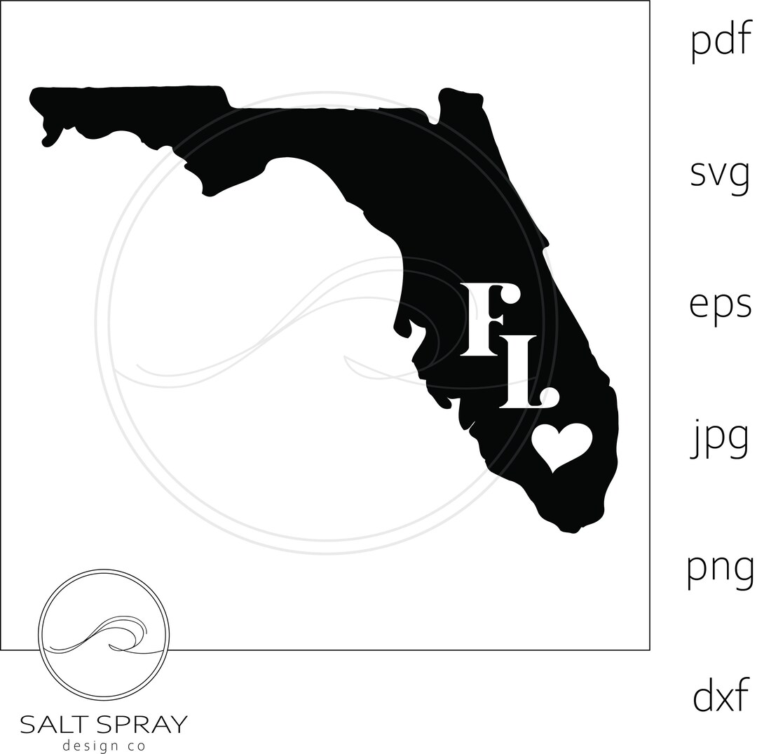 Florida SVG - FL State Silhouette With Heart Cutout - Florida Heart ...