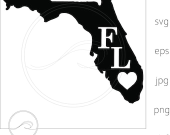 Florida Cricut SVG - FL Silhouette With Heart - State of Florida With ...