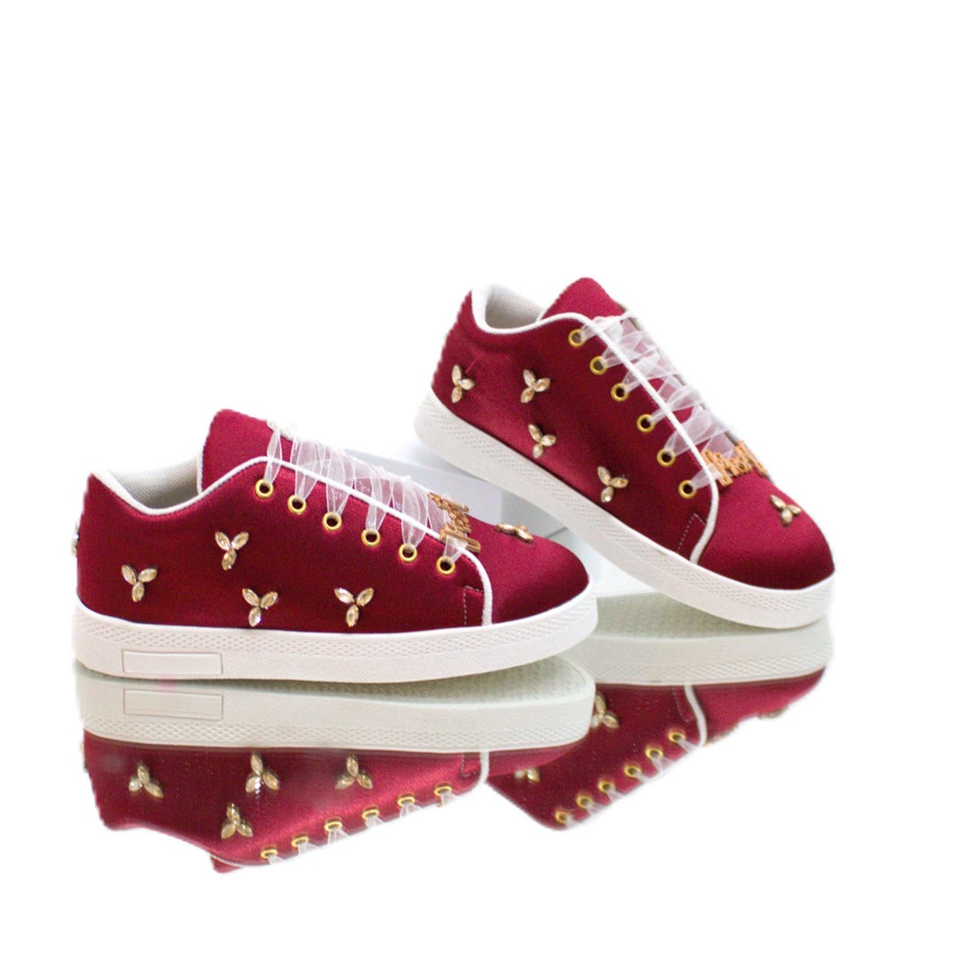 The Hadley Luxury Ruby Satin Hand Embellished Tennis Shoe RETTROSE ...