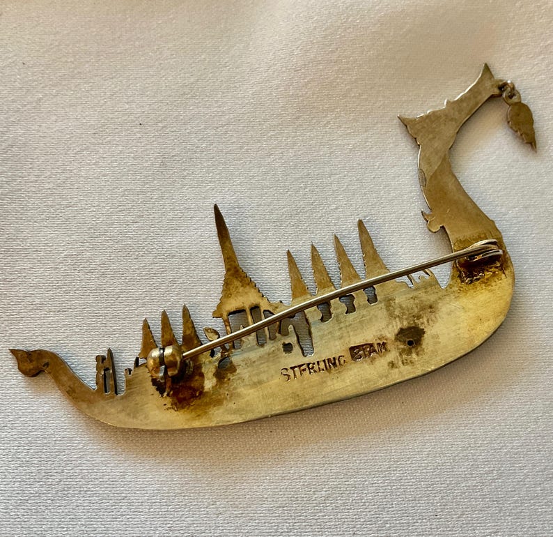 Vintage "siam" Sterling Silver and Enamel Dragon Boat Brooch - Made in ...
