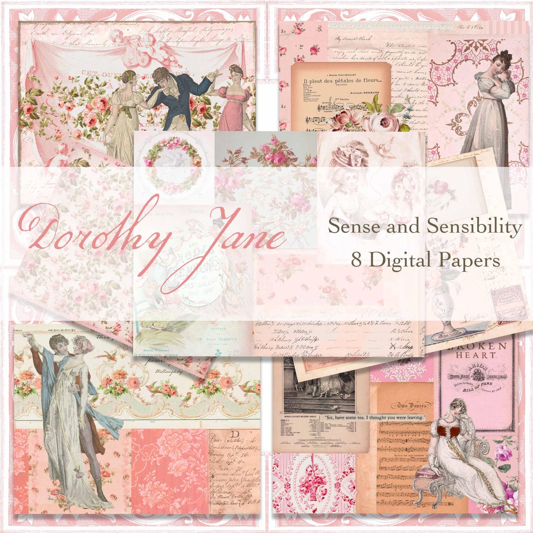 Jane Austen Digitial Kit, Sense and Sensibility Digital Papers, Pink ...