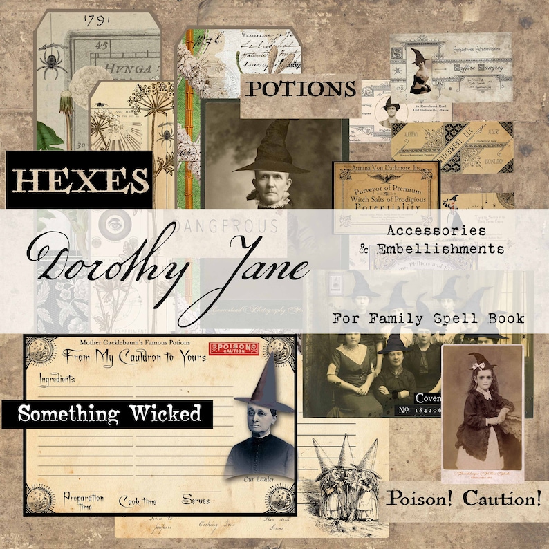 Halloween Spell Book Digital Paper: Witch Ephemera (digital Download ...